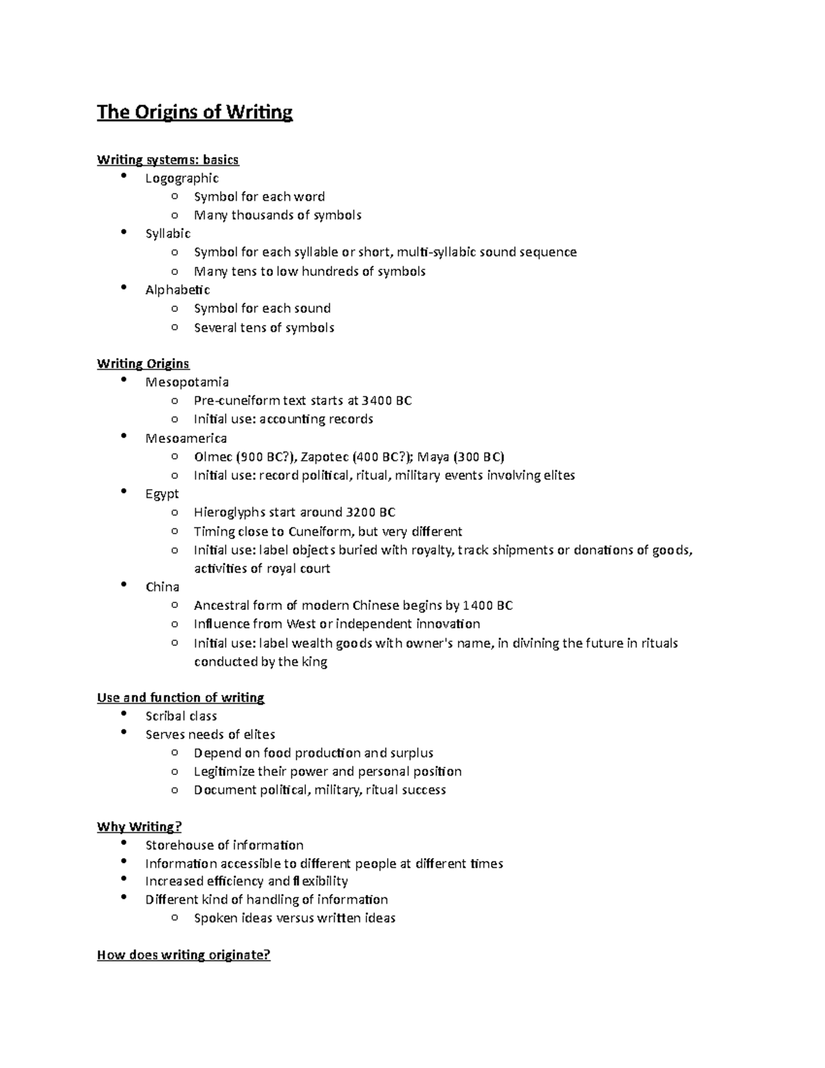 Week 12 - Notes: The Origins of Writing Katherine South - The Origins ...