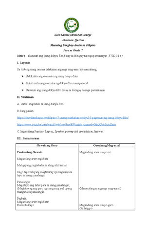 Filipino 7 Q3 LAS 1 Week 1 MELC 1 - Learning Activity Sheet sa FILIPINO Kuwarter 3- Week 1- MELC ...