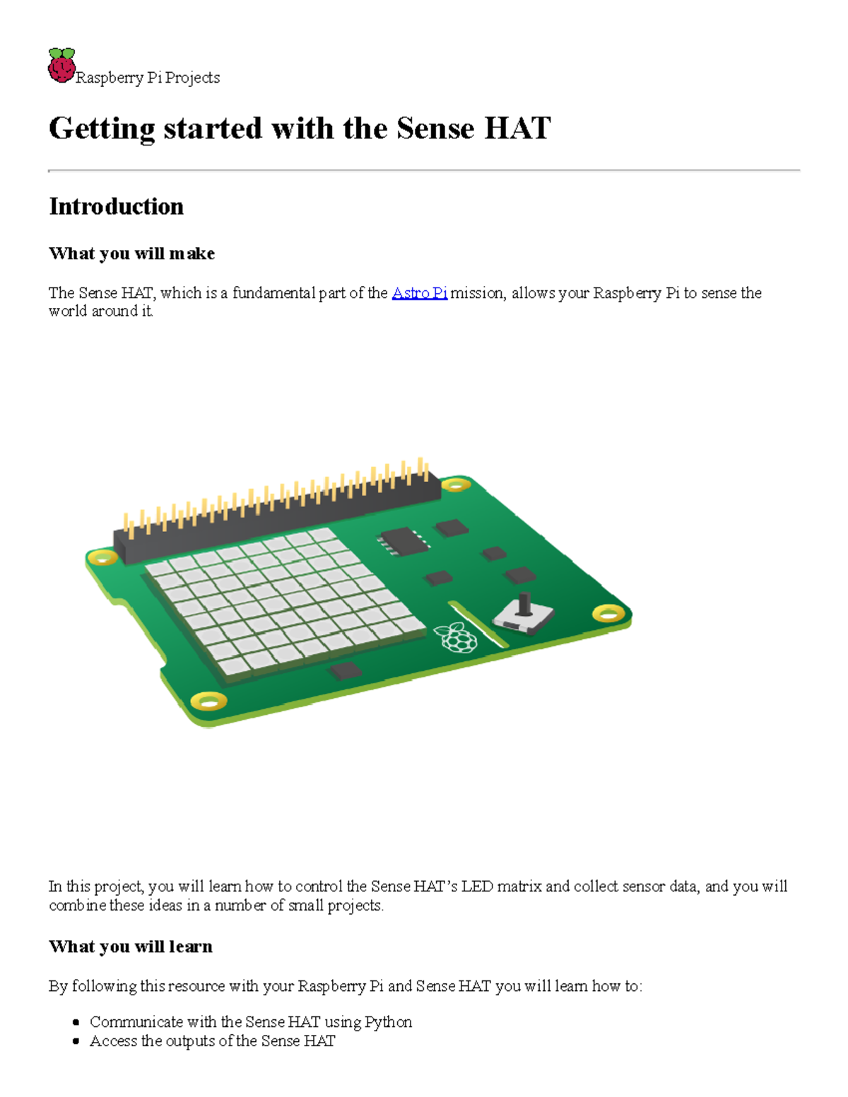 Sense Hat documentation - Raspberry Pi Projects Getting started with ...