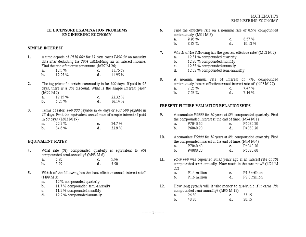 Problems For Engineering Economy ENGINEERING ECONOMY CE LICENSURE problems-for-engineering-economy-engineering-economy-ce-licensure