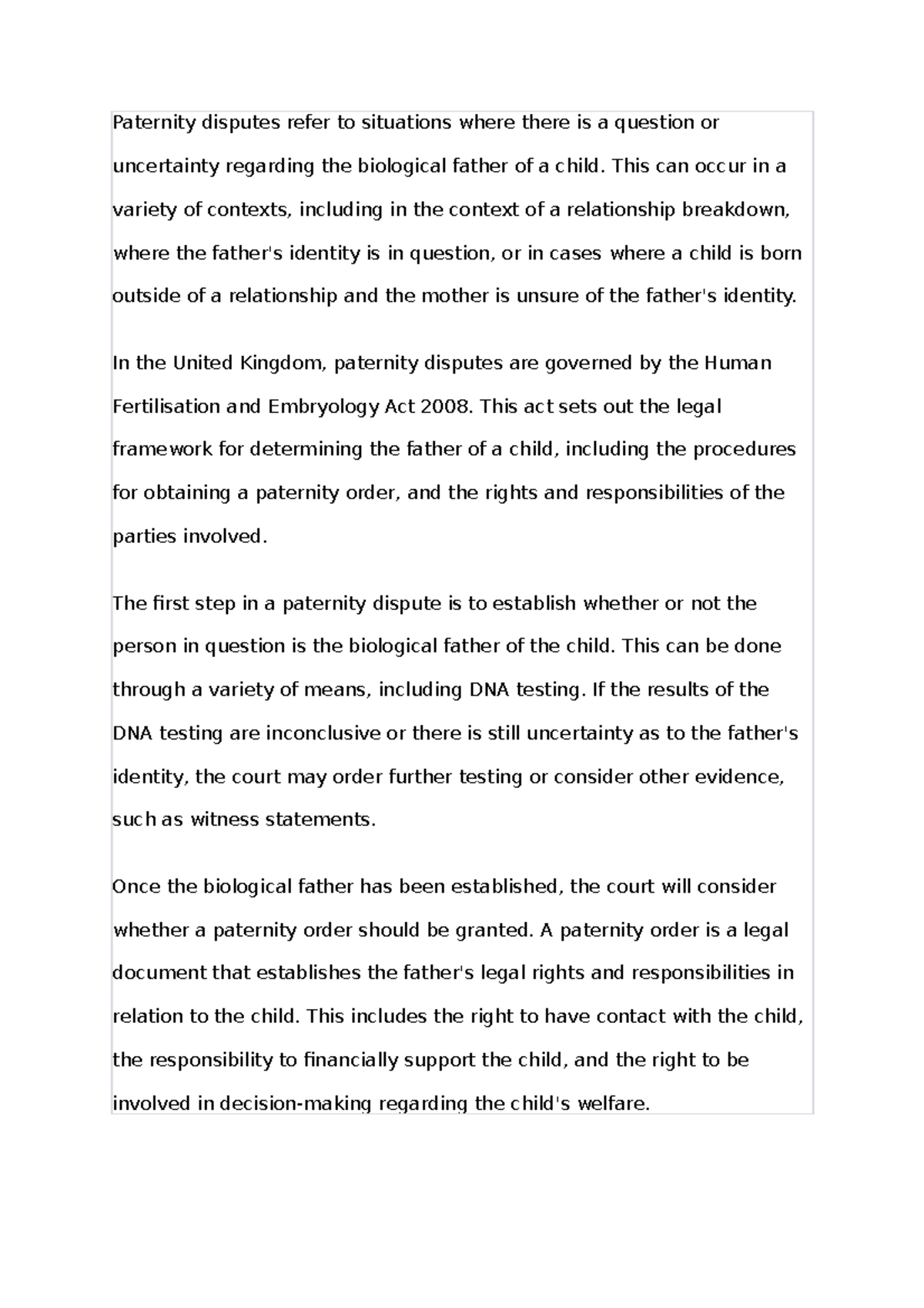 Paternity dispute - ... - Paternity disputes refer to situations where ...