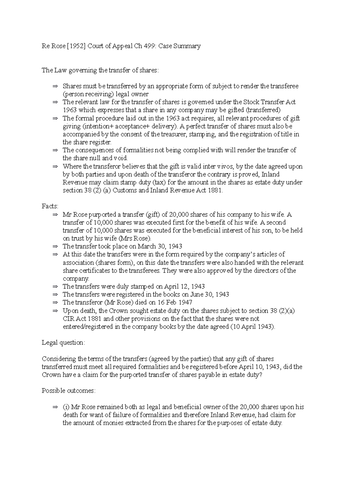 Re Rose - pq format - Re Rose [1952] Court of Appeal Ch 499: Case ...