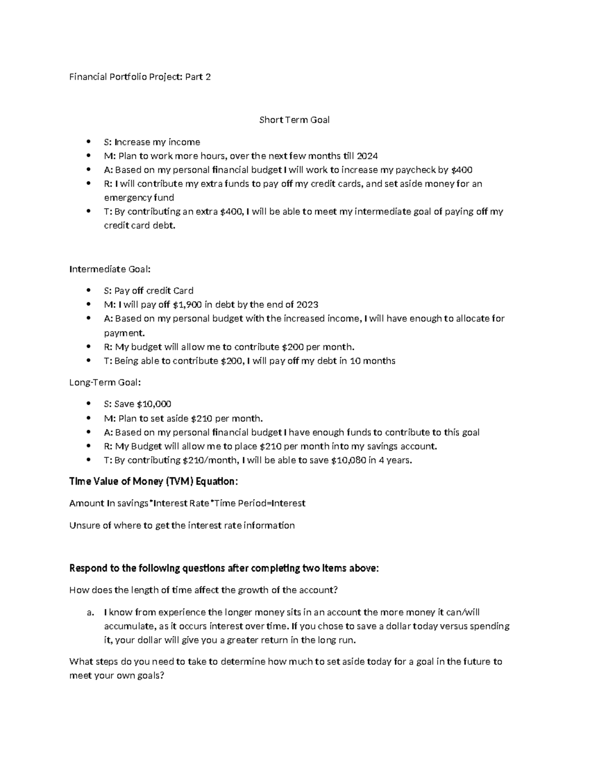 Financial Portfolio Project Part 2 - Intermediate Goal: S: Pay off ...