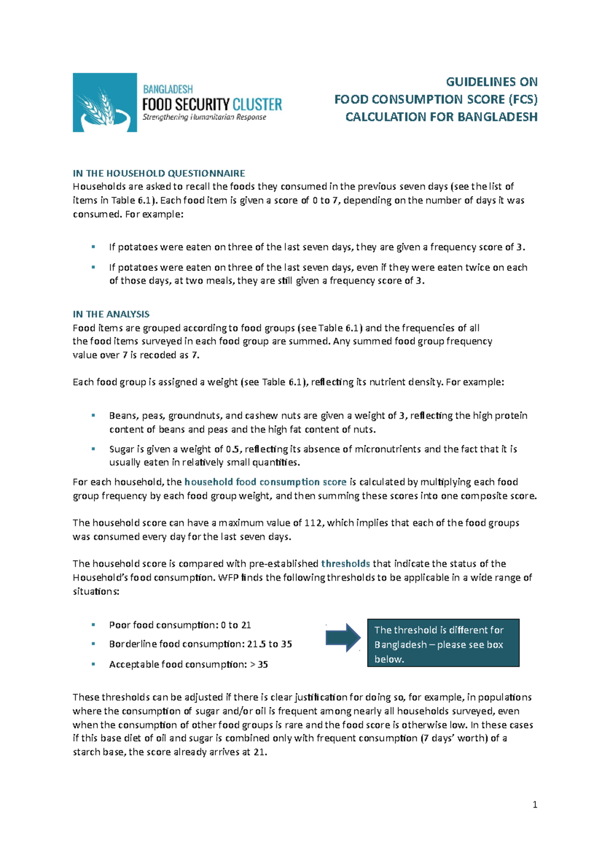 FSC Food Consumption Score Guideline 2014 - GUIDELINES ON FOOD ...