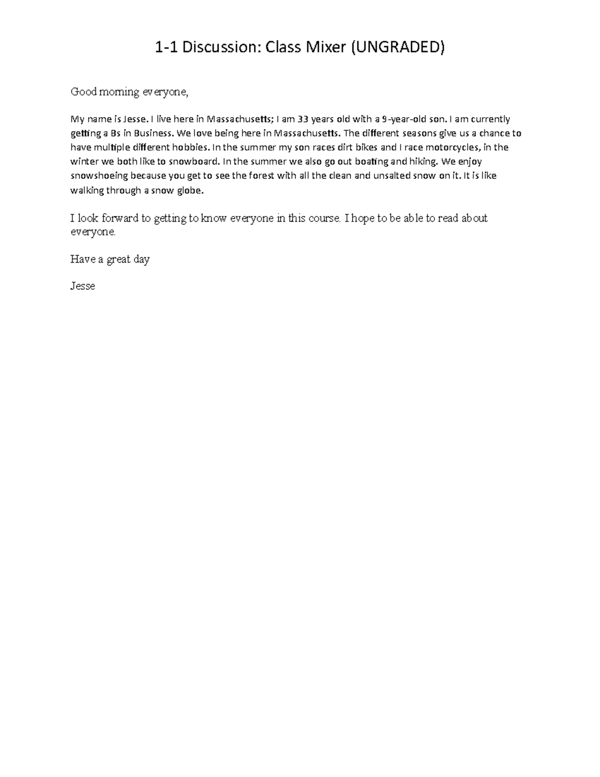 1-1 Discussion Class Mixer ( Ungraded) - 1-1 Discussion: Class Mixer ...