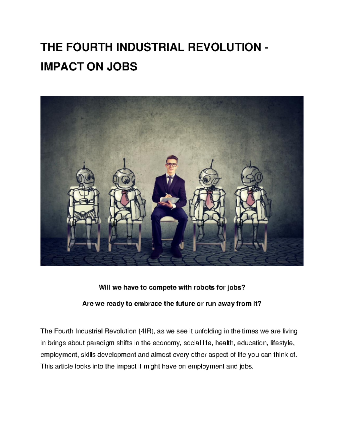 4IR - Impact ON JOBS - THE FOURTH INDUSTRIAL REVOLUTION - IMPACT ON ...