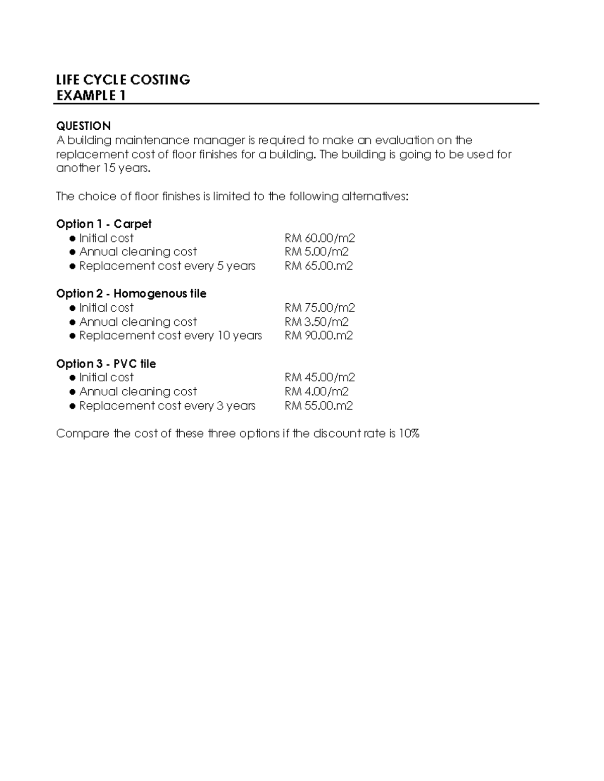 LCC - Example 1 - lcc - LIFE CYCLE COSTING EXAMPLE 1 QUESTION A ...