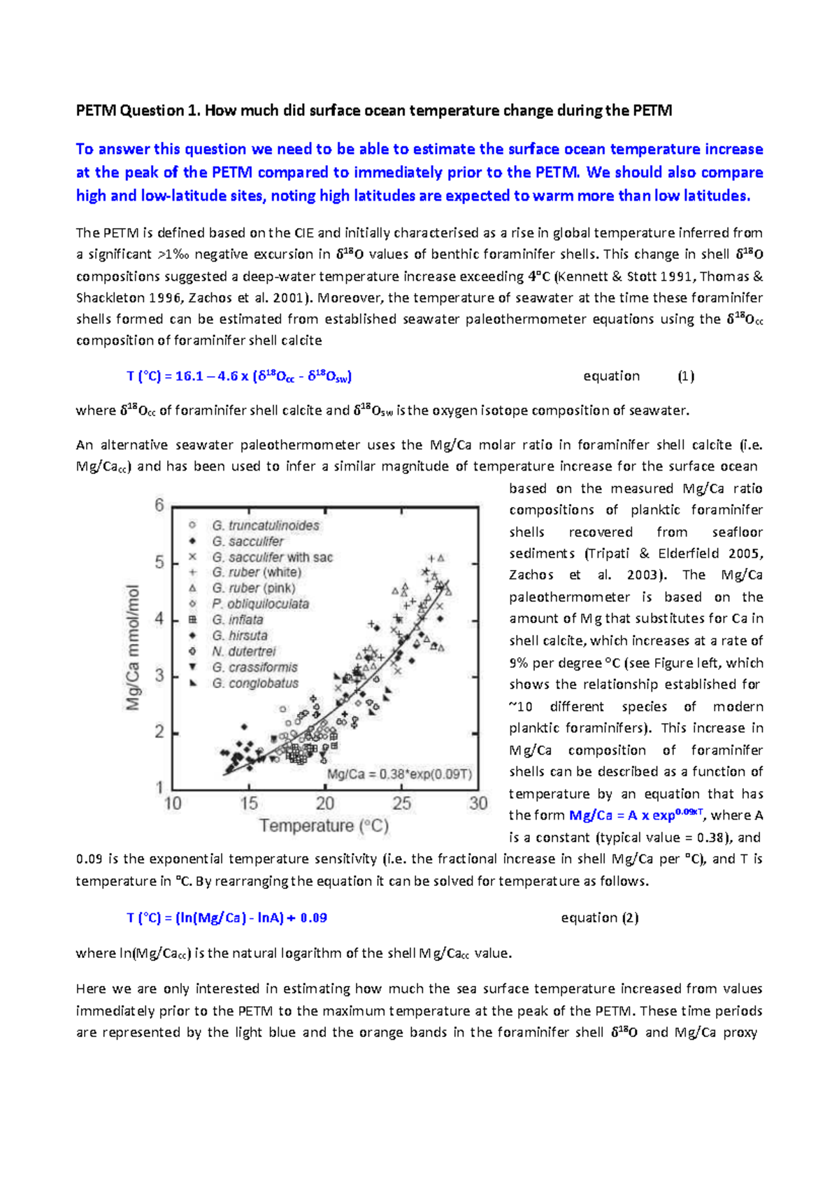 Wk10 PETM Q1 Temperature changes in the surface ocean - background ...
