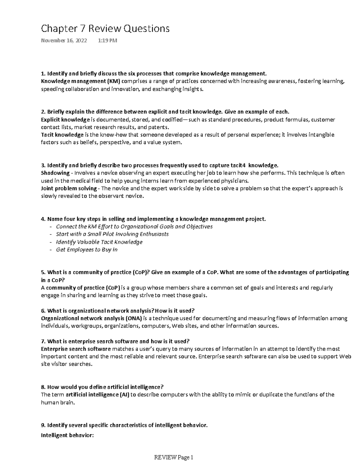 ITEC 1010 Chapter 7 Review Questions - Identify and briefly discuss the ...