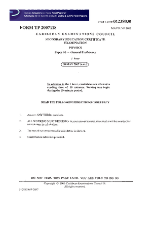 CSEC Physics P3 2017 - Helpful P3s - r % TEST CODE 01238032 FORM TP ...