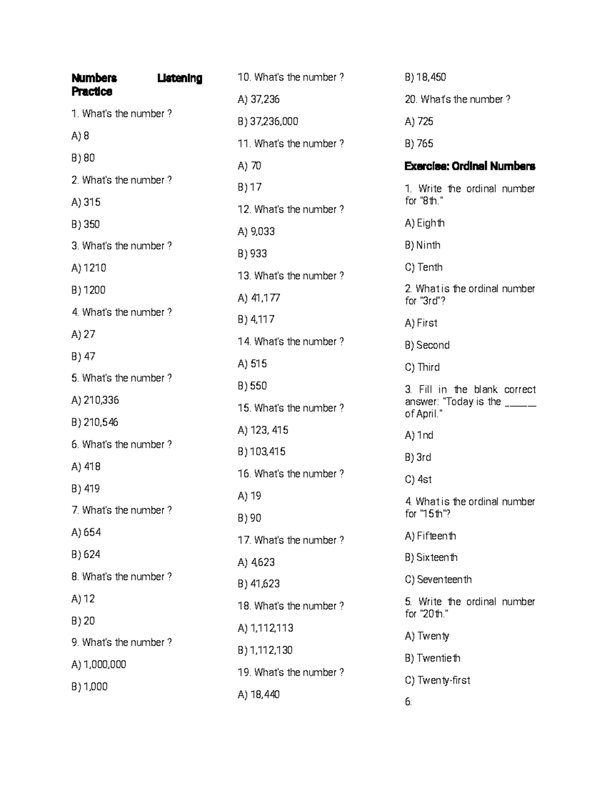 Numbers Listening Practice ( Orlinal numbers) - Numbers Listening ...