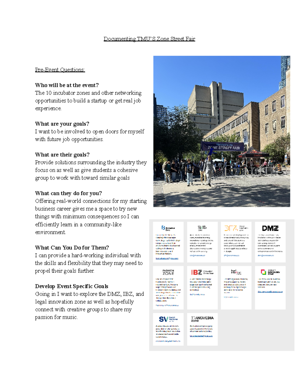 Assignment 5 ENT - Documenting TMU’S Zone Street Fair Pre-Event ...