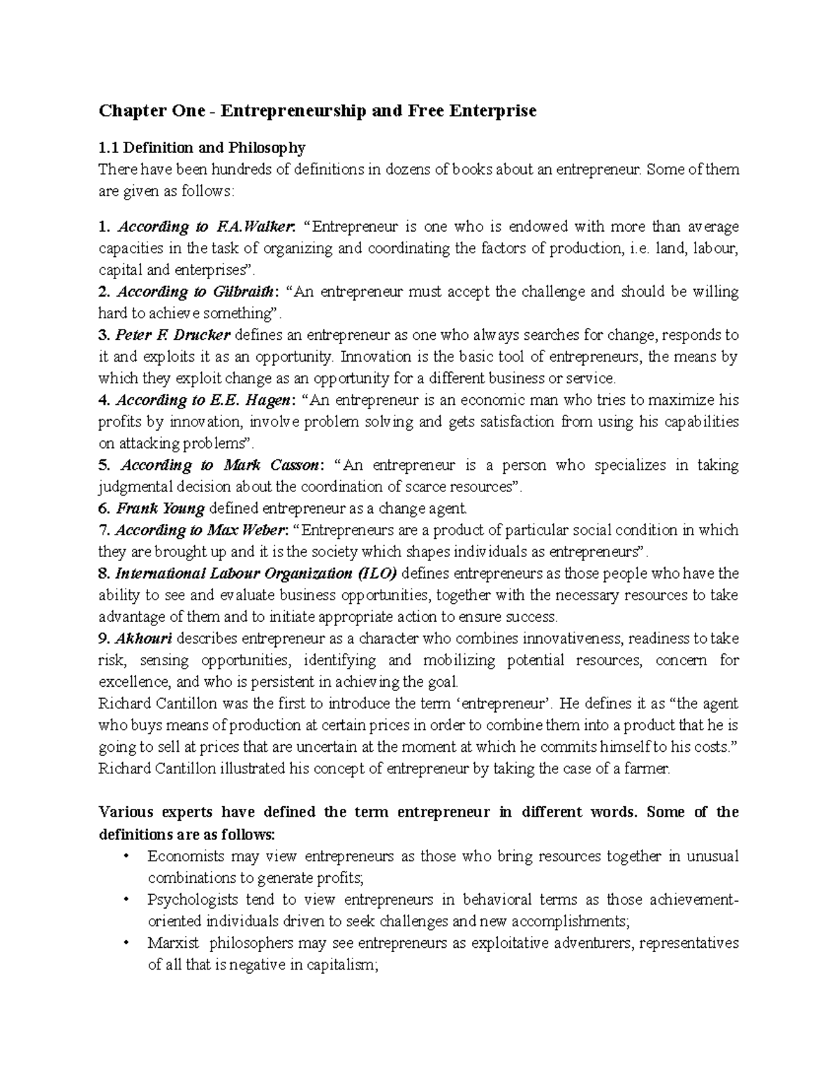 Chapter 1 Enrepreneurship - Chapter One - Entrepreneurship and Free ...