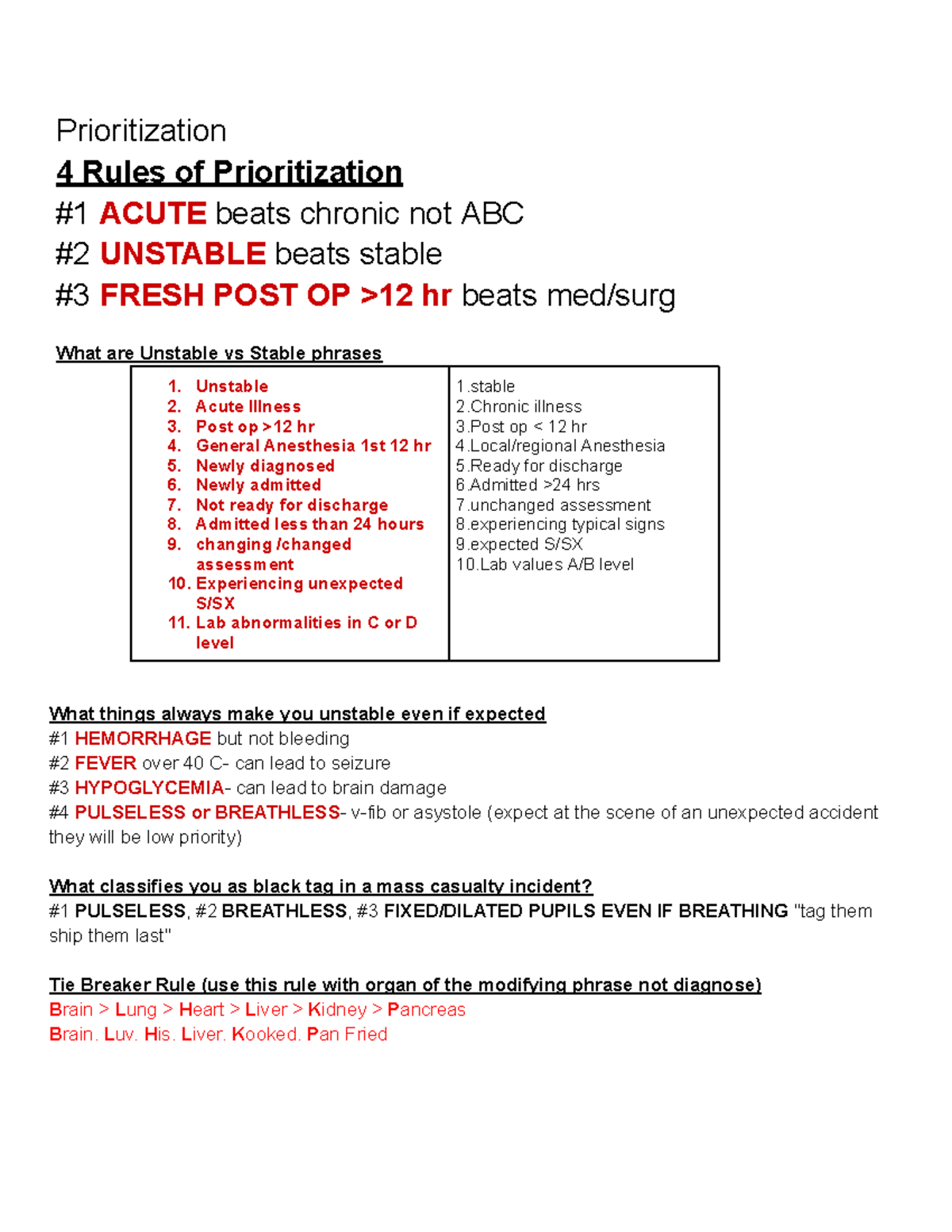 MK Combined - Info to study and help with NCLEX - Prioritization 4 ...