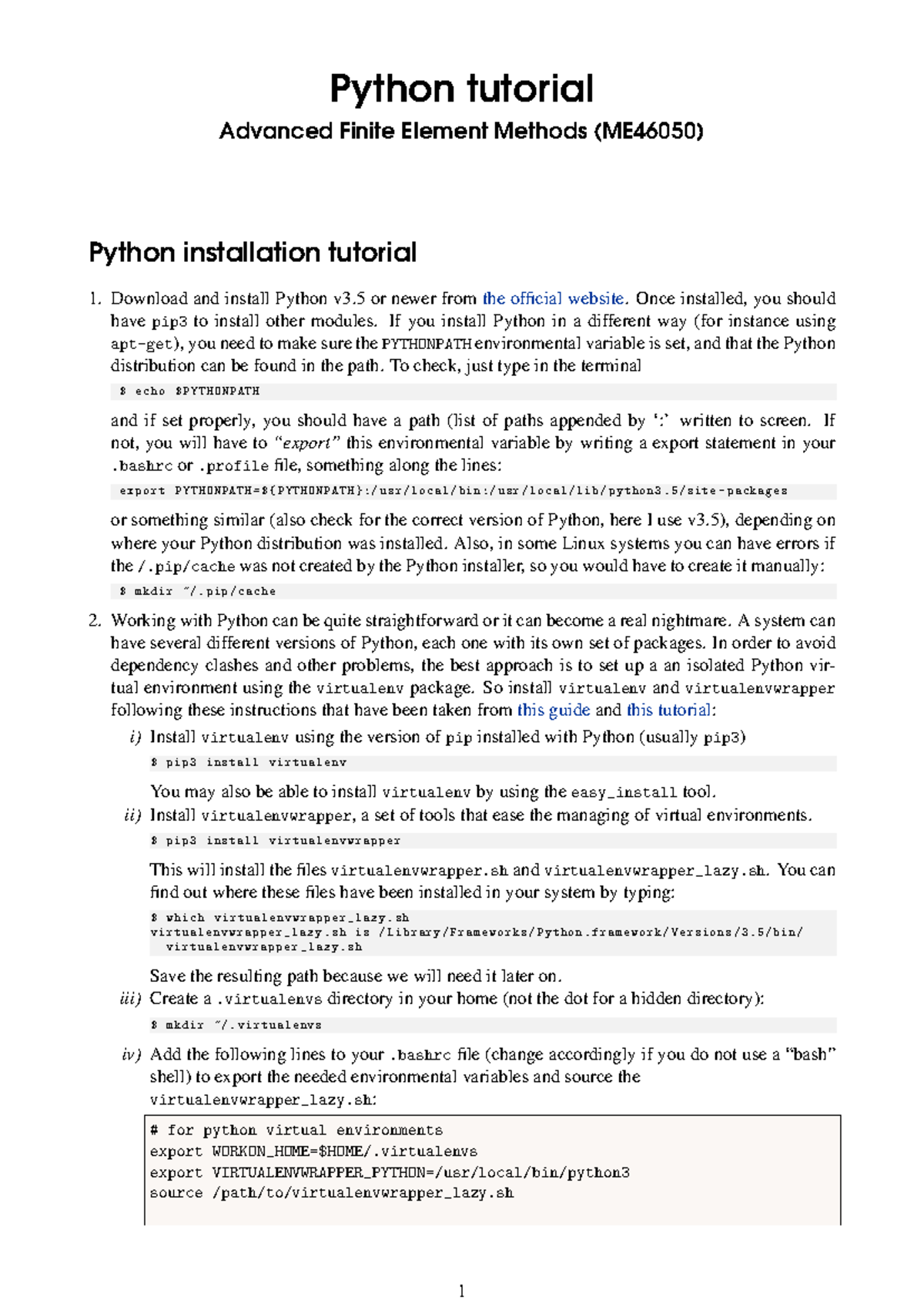 Python tutorial - Python tutorial Advanced Finite Element Methods (ME46050) Python installation ...