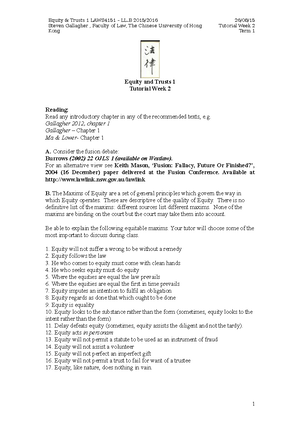 LAWS4151 Week 1 Student Handout - LAWS Equity and Trusts I Week 1 ...