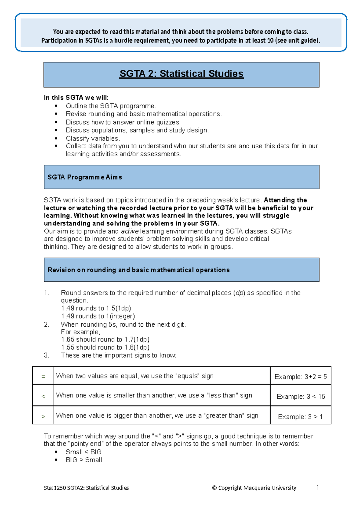 SGTA Questions W2 - You are expected to read this material and think about the problems before ...