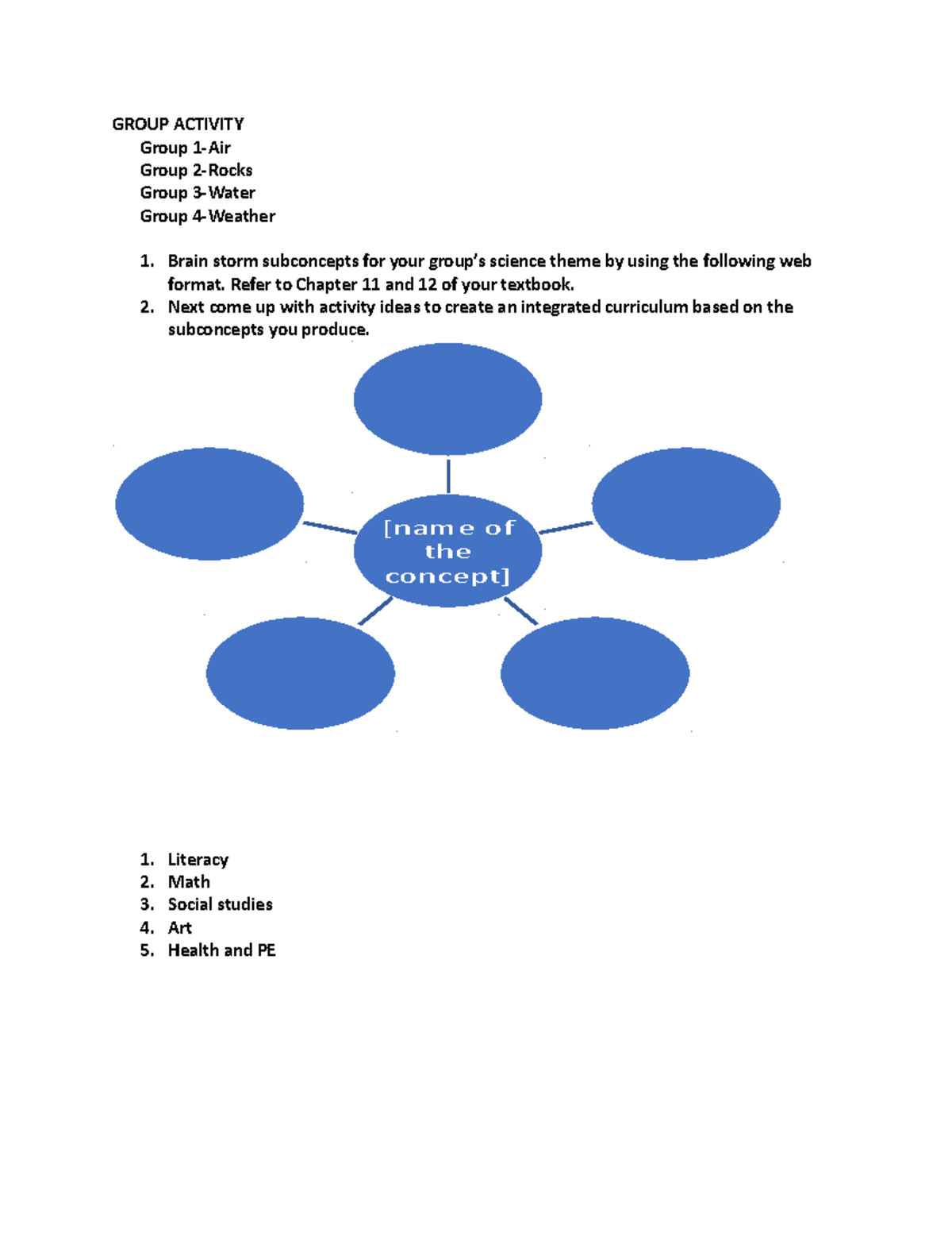 Activities - N/A - GROUP ACTIVITY Group 1-Air Group 2-Rocks Group 3 ...