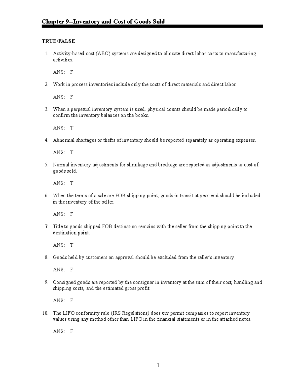 Pdfcoffee - Jsksks - Chapter 9-Inventory and Cost of Goods Sold TRUE ...