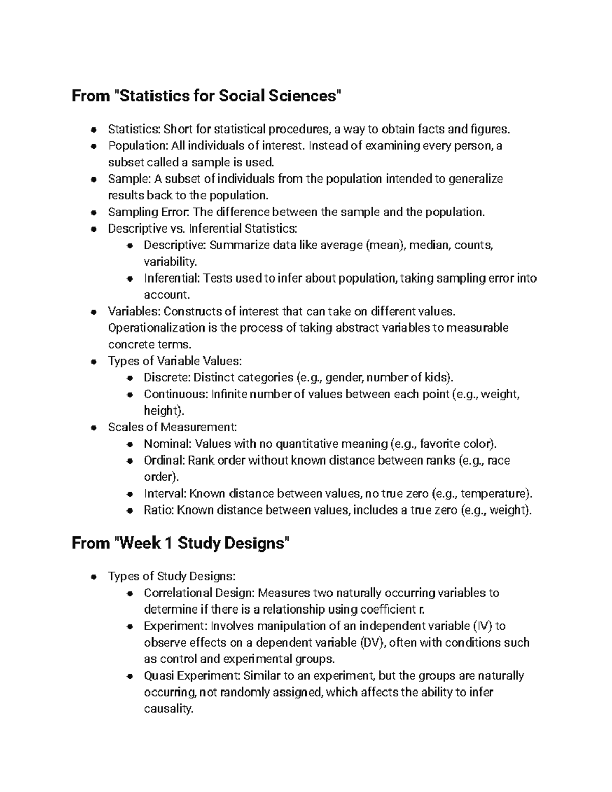 Stats notes - From "Statistics for Social Sciences" Statistics: Short ...