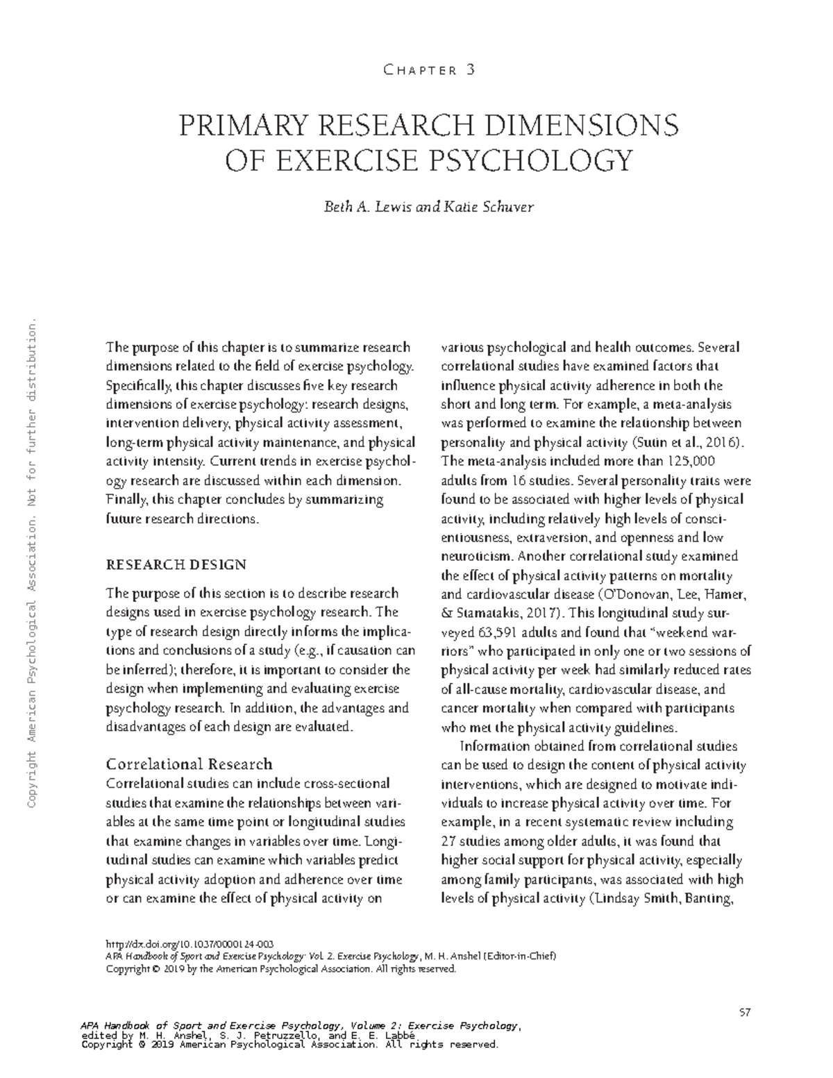 Lewis and Schuver 2019 - Primary research dimensions of exercise psychology - 57 C h a p t e r 3 ...