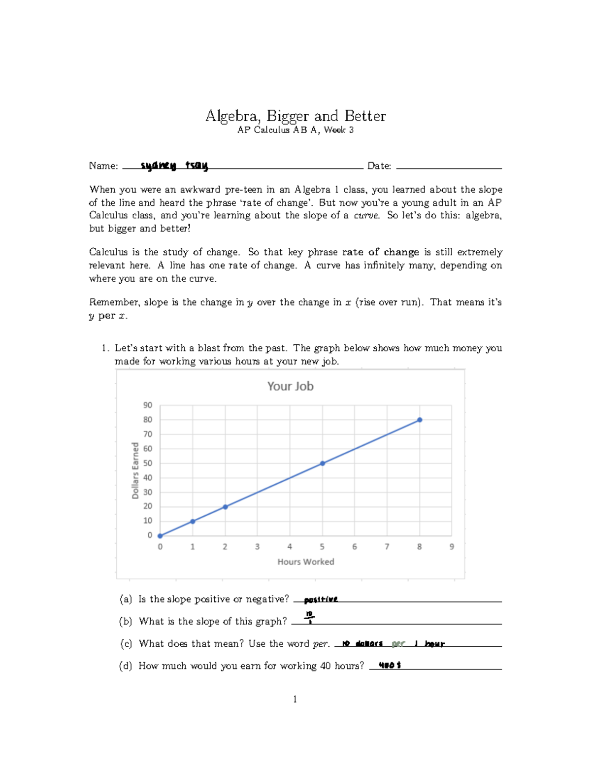 AP Calculus AB A, Week 3 Rate of change in slope - Algebra, Bigger and ...