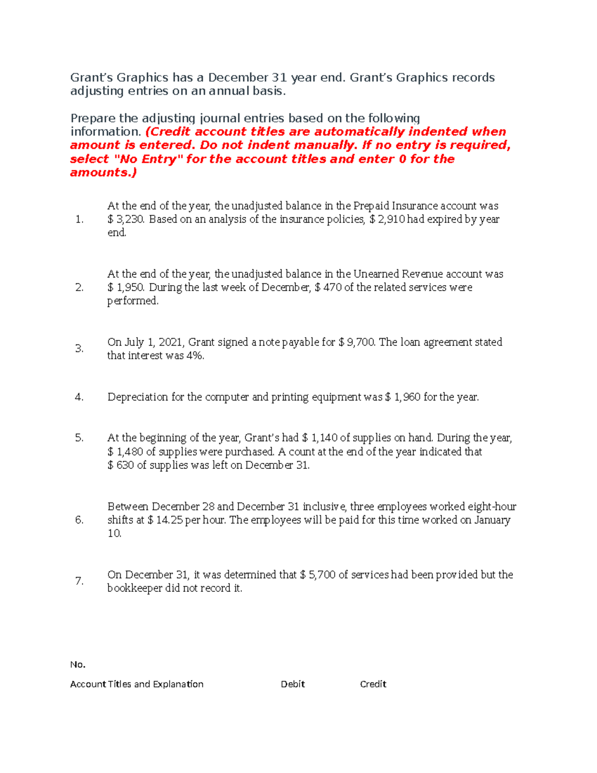 Chapter 3 - Practice questions - Grant’s Graphics has a December 31 ...