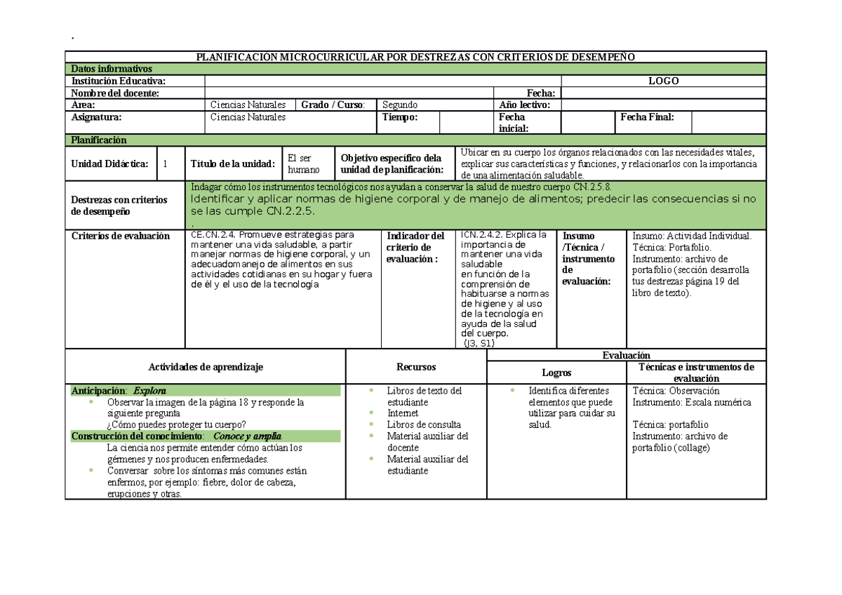 CCNN 2 UD1 DCD5 - plan dcd - . PLANIFICACIÓN MICROCURRICULAR POR ...
