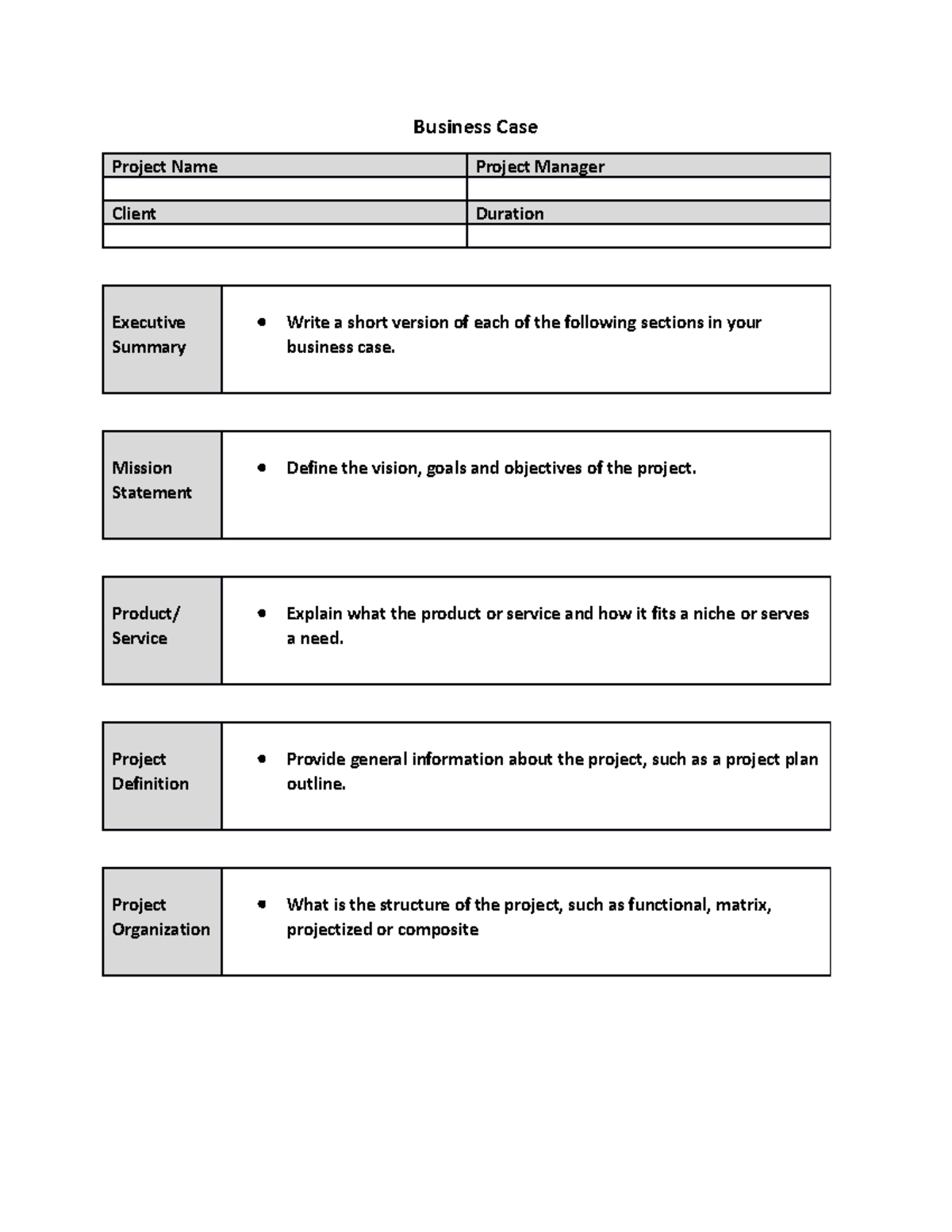 Project Manager Business Case 03 - Business Case Project Name Project ...