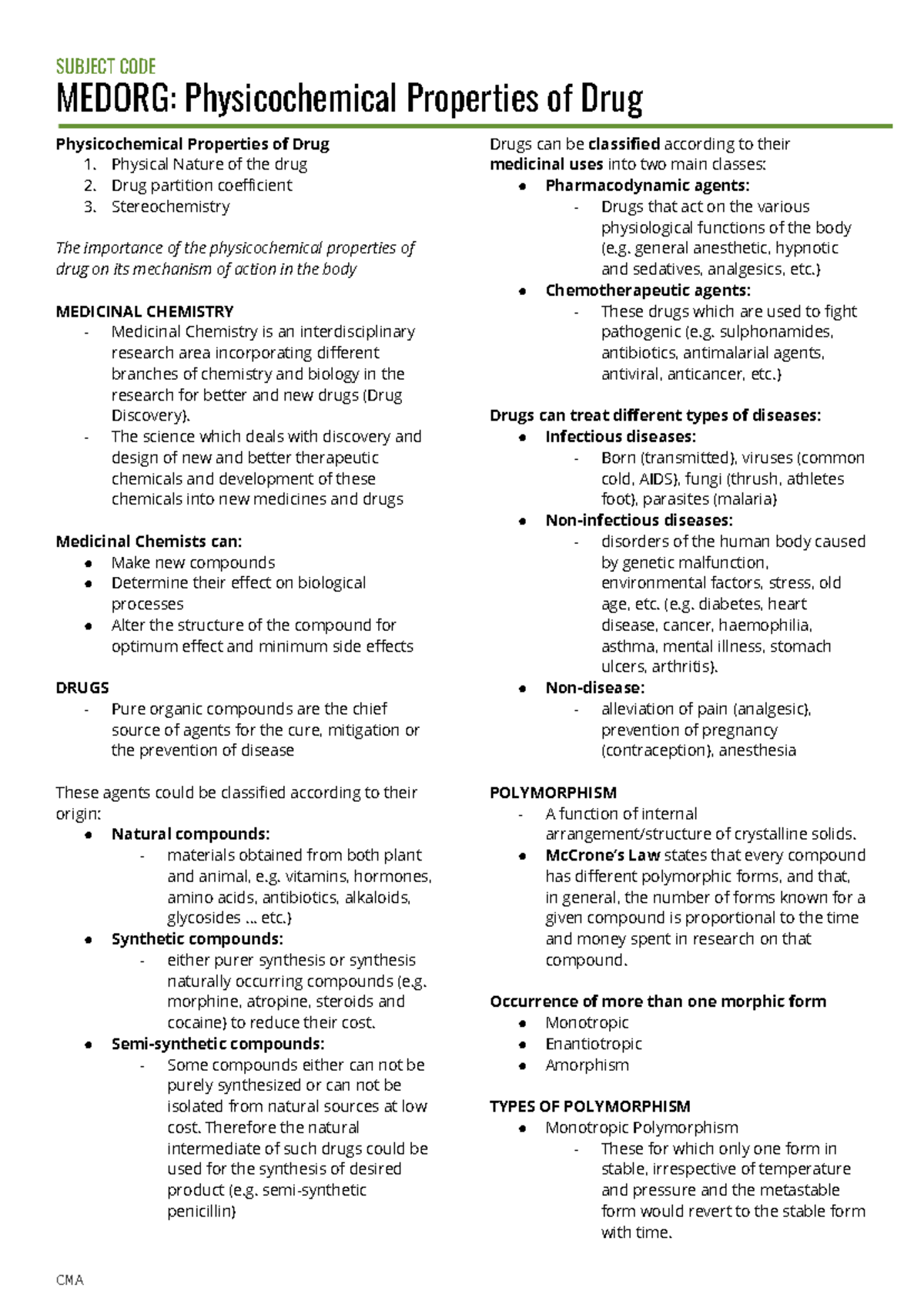 Medorg notes Physicochemical Properties of Drug - SUBJECT CODE MEDORG ...