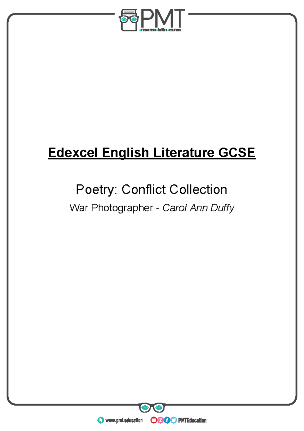 War Photographer Carol Ann Duffy - Edexcel English Literature GCSE ...