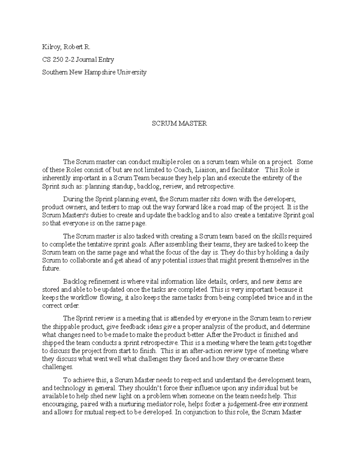 Journal 2-5 - Kilroy, Robert R. CS 250 2-2 Journal Entry Southern New ...