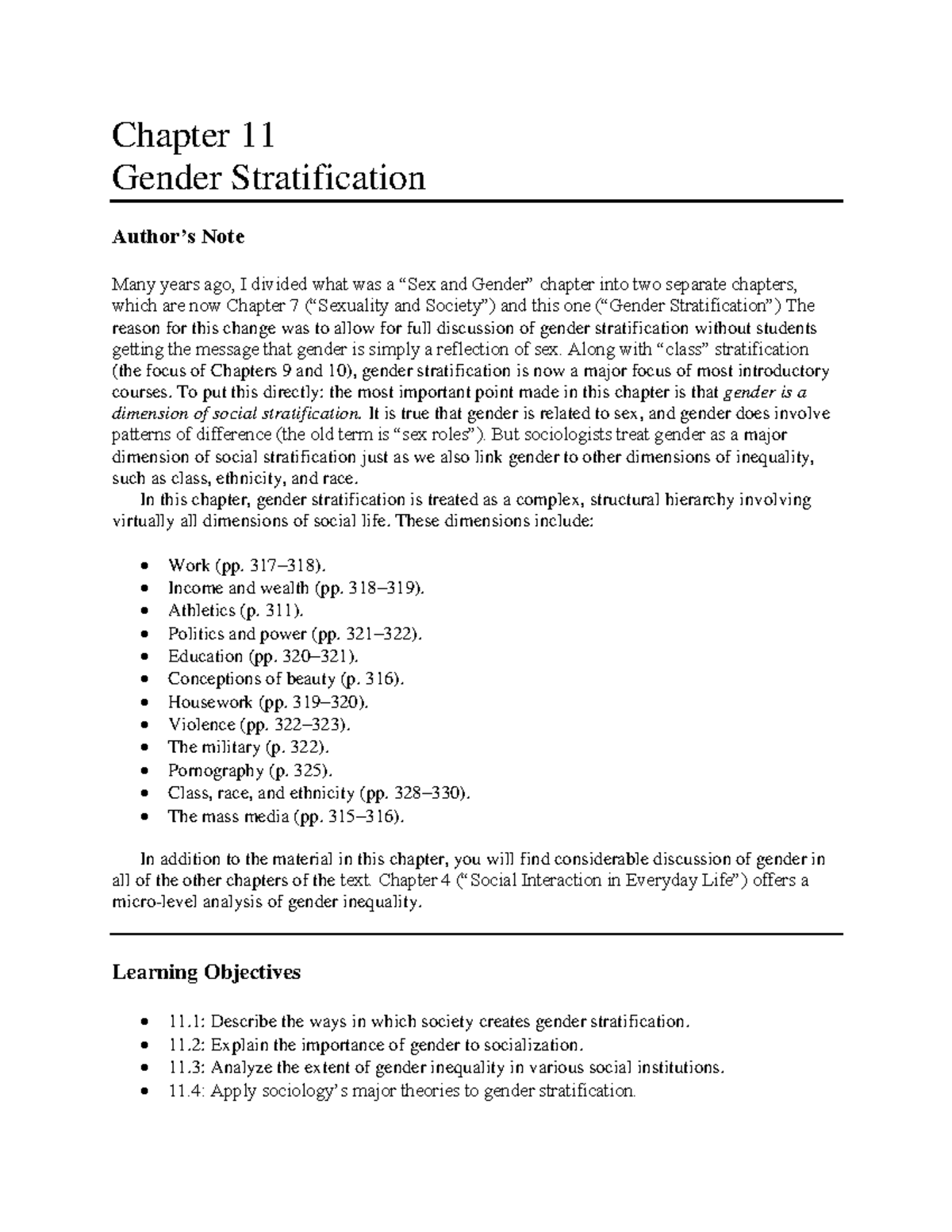 Chapter 11 - Society: the Basics - Chapter 11 Gender Stratification ...