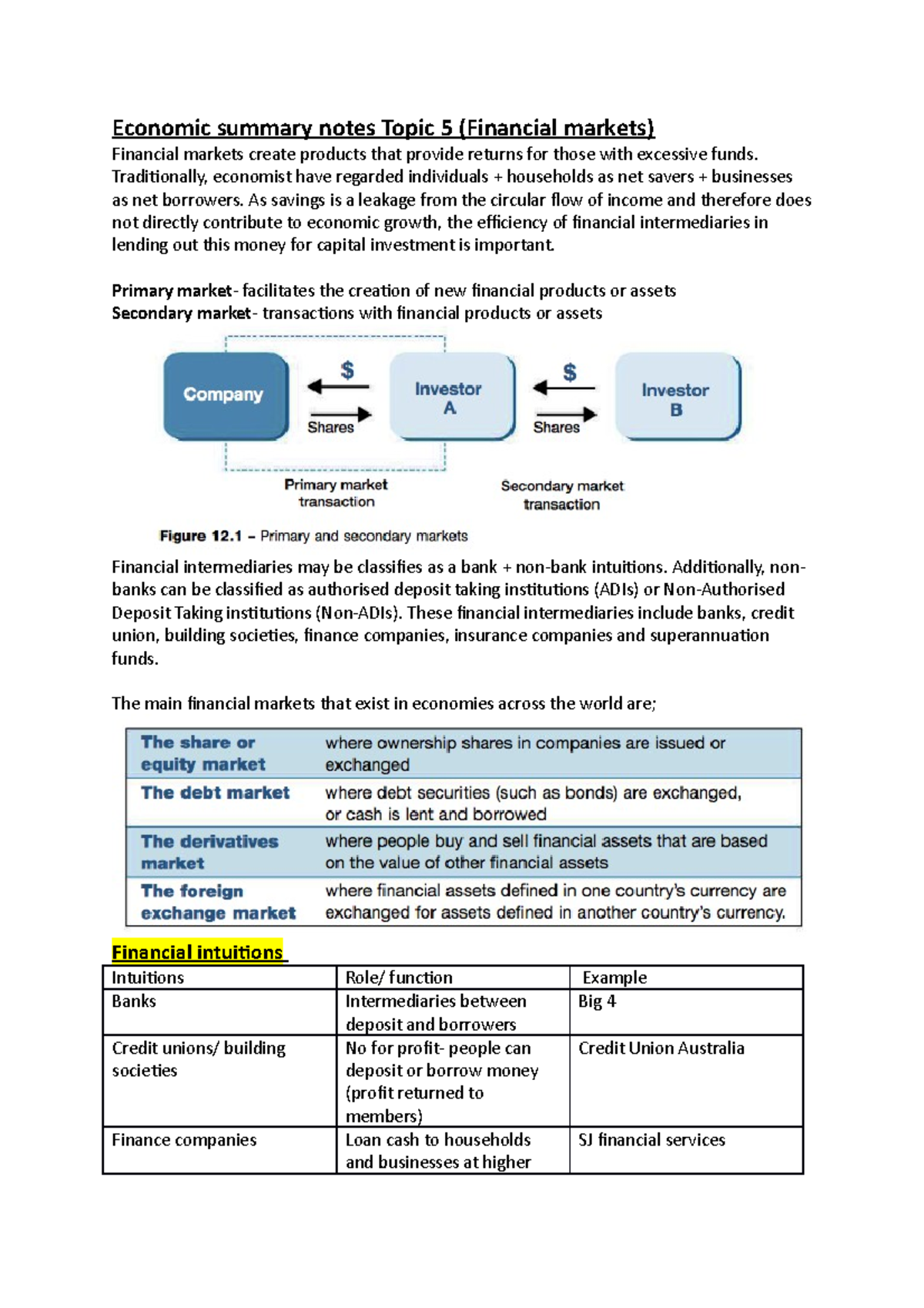 Economic summary notes T5 - Traditionally, economist have regarded ...