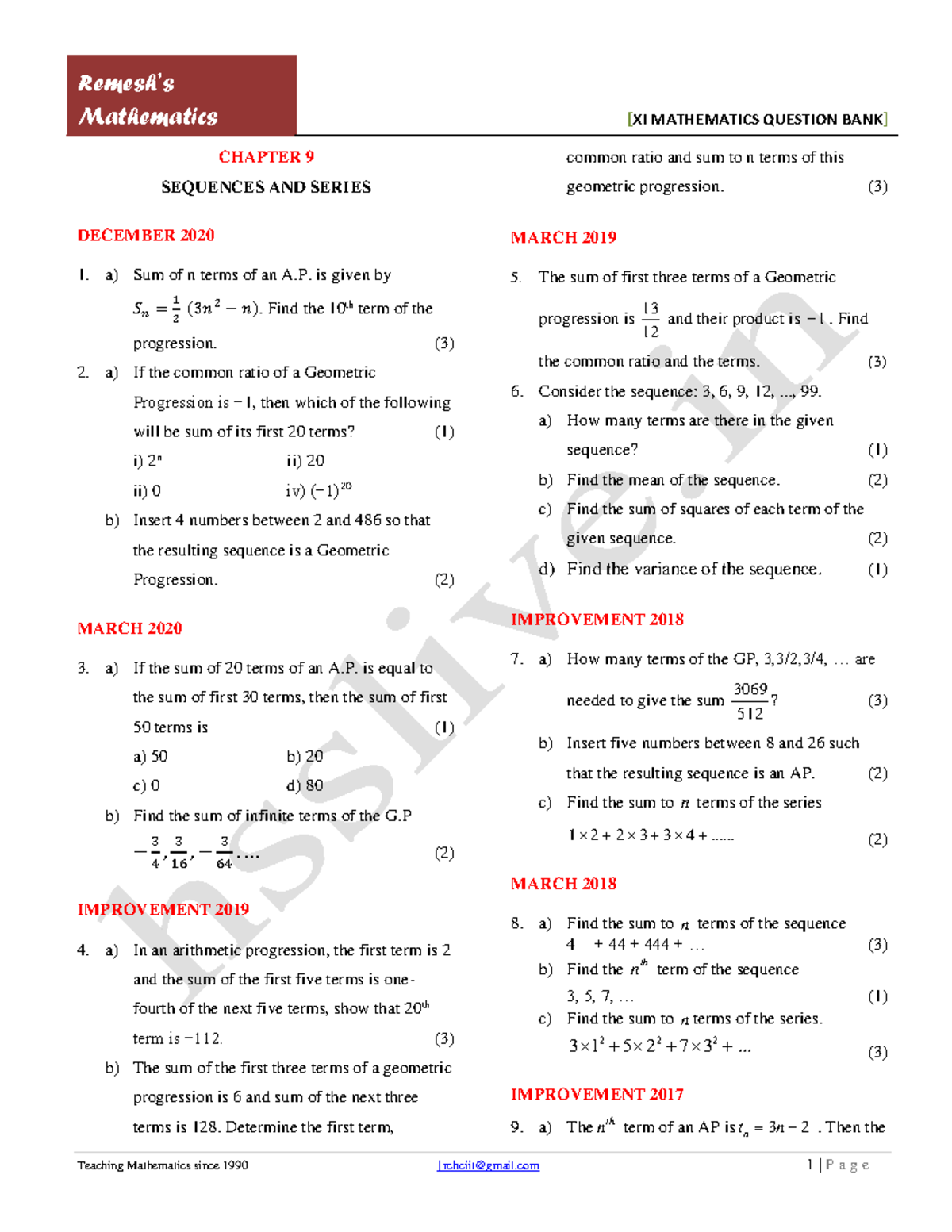 Hsslive-xi-maths-qb-remesh-9. Sequences AND Series - Mathematics [XI ...