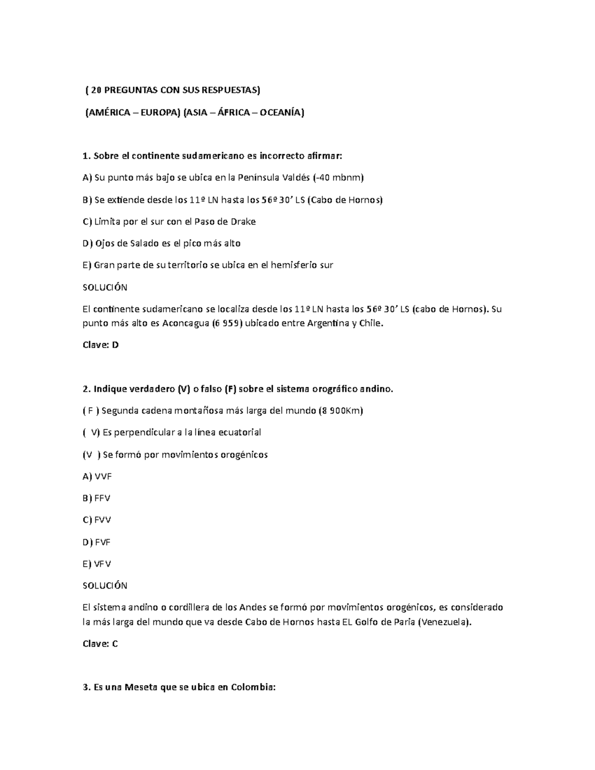 20 Preguntas CON SUS Respuestas - ( 20 PREGUNTAS CON SUS RESPUESTAS ...