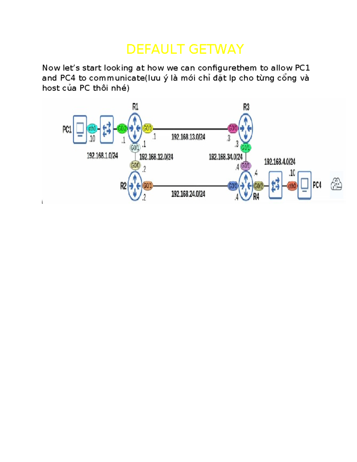 Static Routing - DEFAULT GETWAY Now let’s start looking at how we can configurethem to allow PC ...
