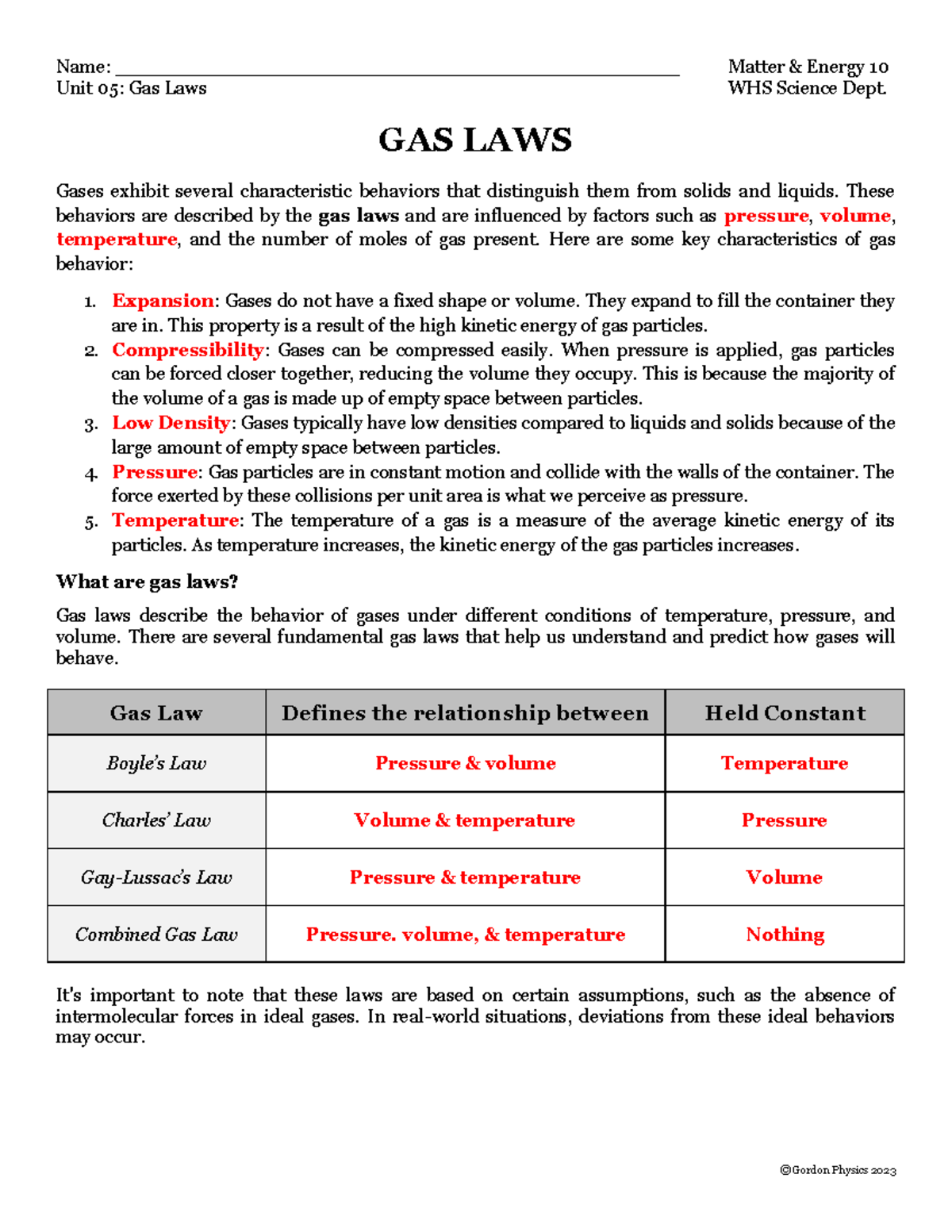 Copy+of+M&E+Notes+05 Gas+Laws+KEY - Unit 05: Gas Laws WHS Science Dept ...