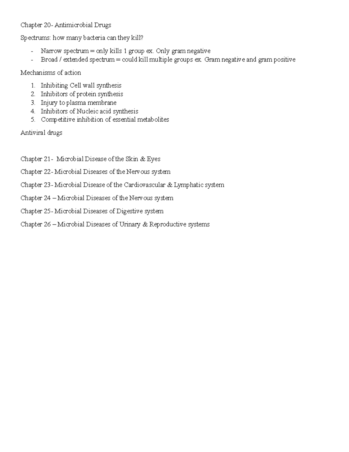 Microbiology Final Exam Study guide - Chapter 20- Antimicrobial Drugs ...