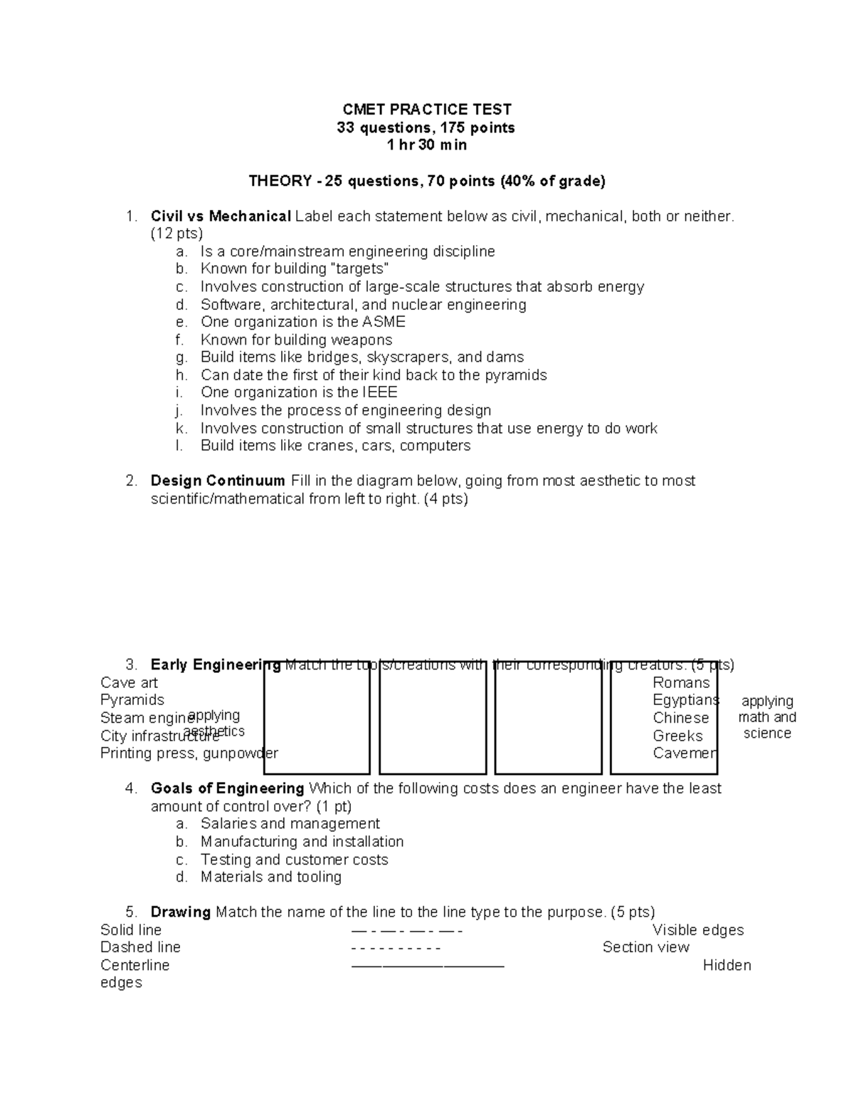 Introductory Engineering Test - CMET PRACTICE TEST 33 questions, 175 ...