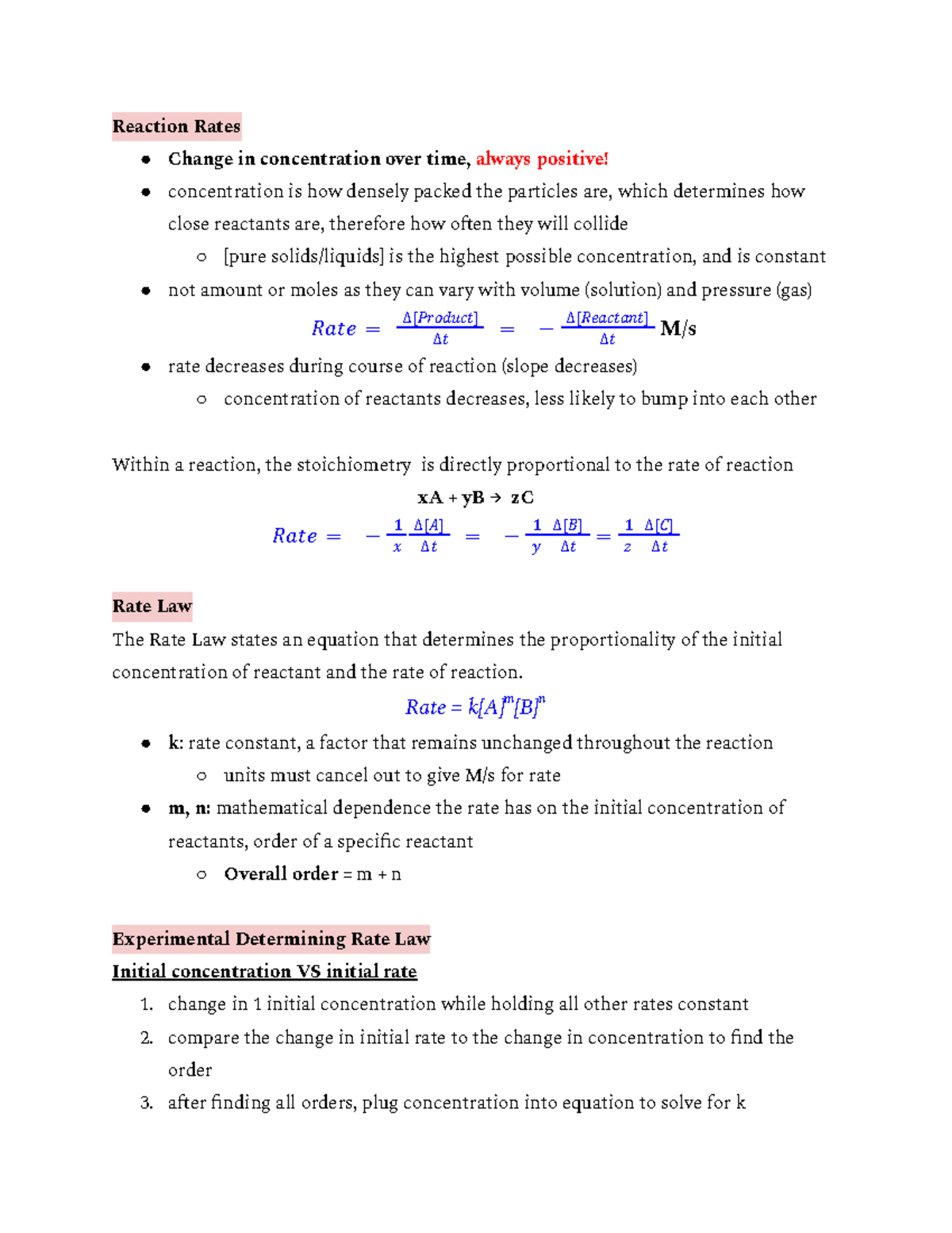 Notes - Rates and Equalibrium - Reaction Rates Change in concentration ...