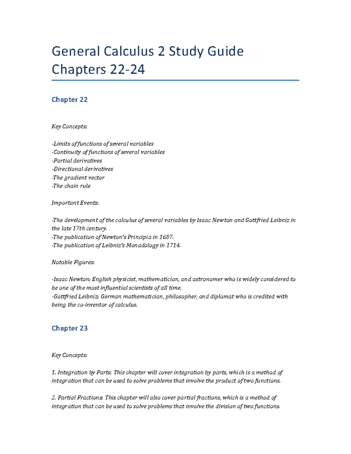 General Calculus 2 Study Guide Chapters 22-24 - General Calculus 2 ...