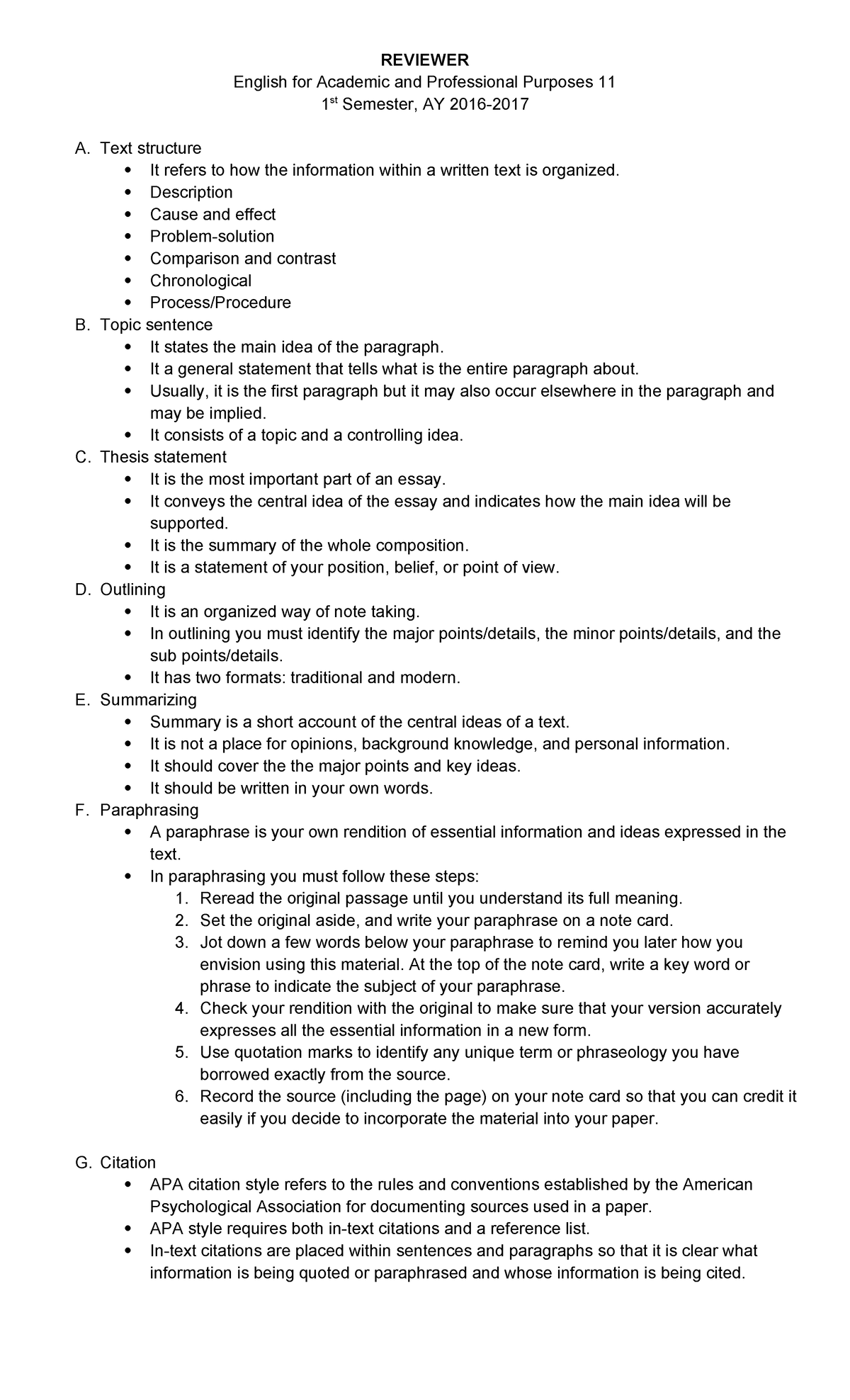 Reviewer midterm test - REVIEWER English for Academic and Professional ...