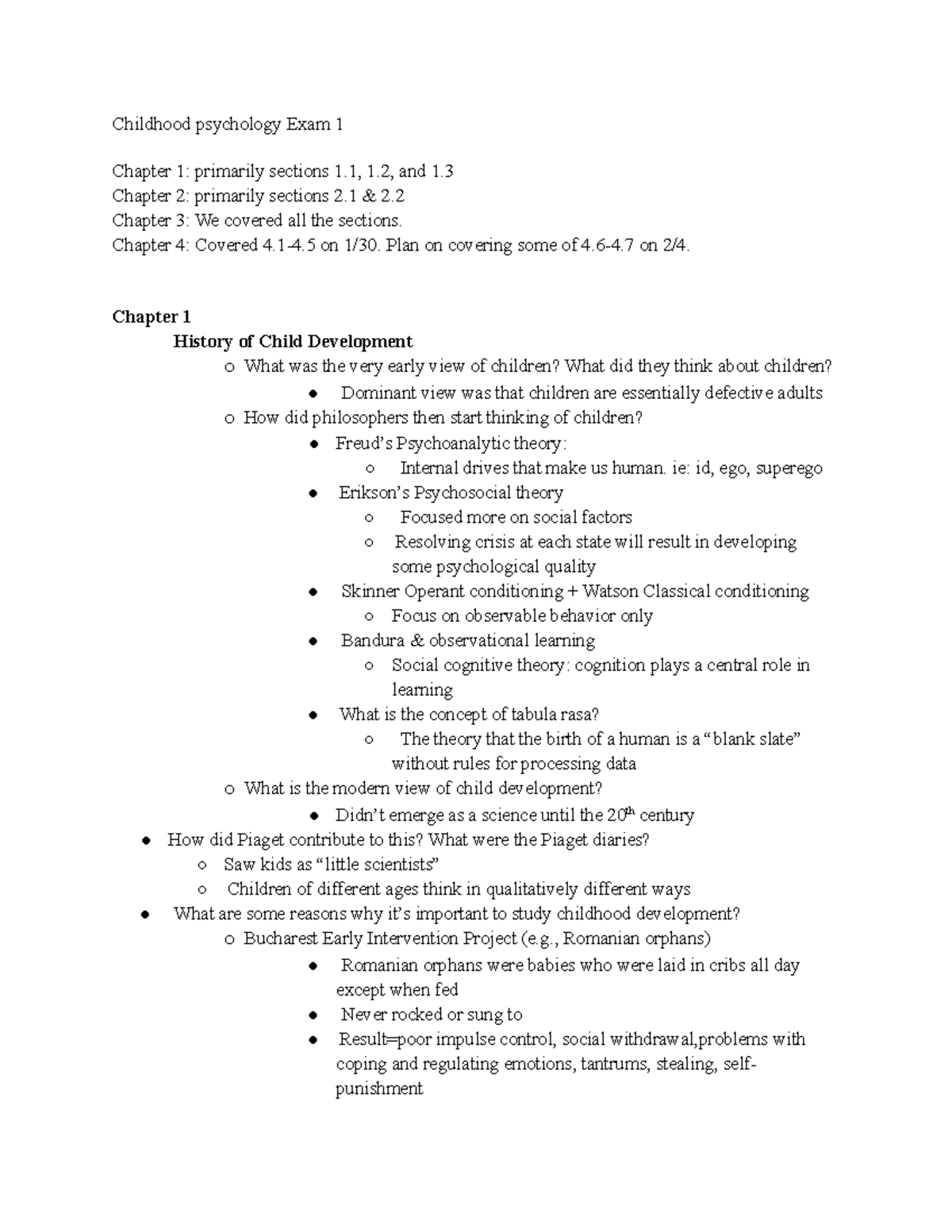 Childhood Psychology exam 1 NOTES - Childhood psychology Exam 1 Chapter ...