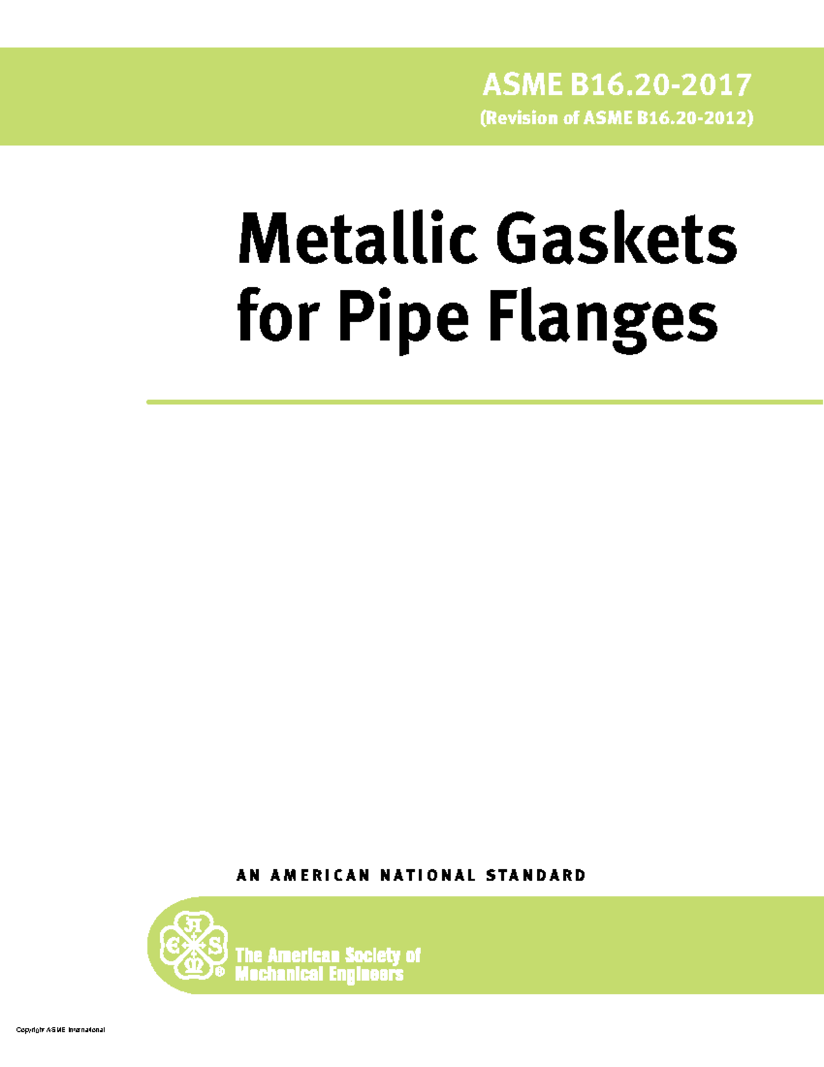 ASME B16.20-2017 Metallic Gaskets for Pipe Flanges - Metallic Gaskets ...