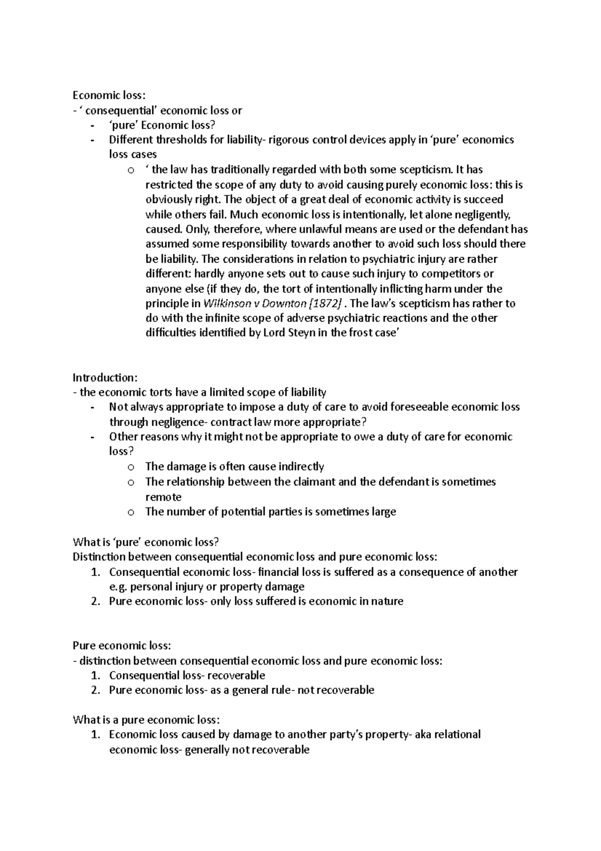 Economic loss - The University of Essex, second-year Autumn term ...