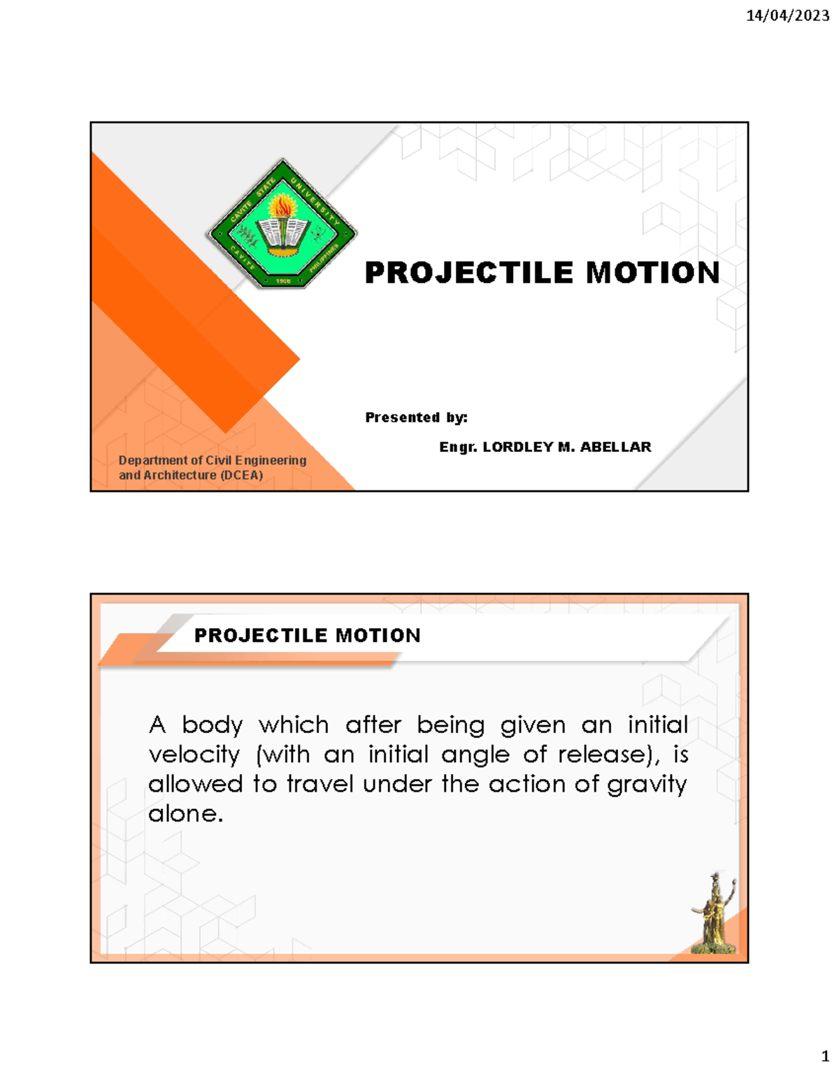 Projectile Motion Dynamics Of Deformable Bodies 14 04 1 Department Of Civil Engineering And