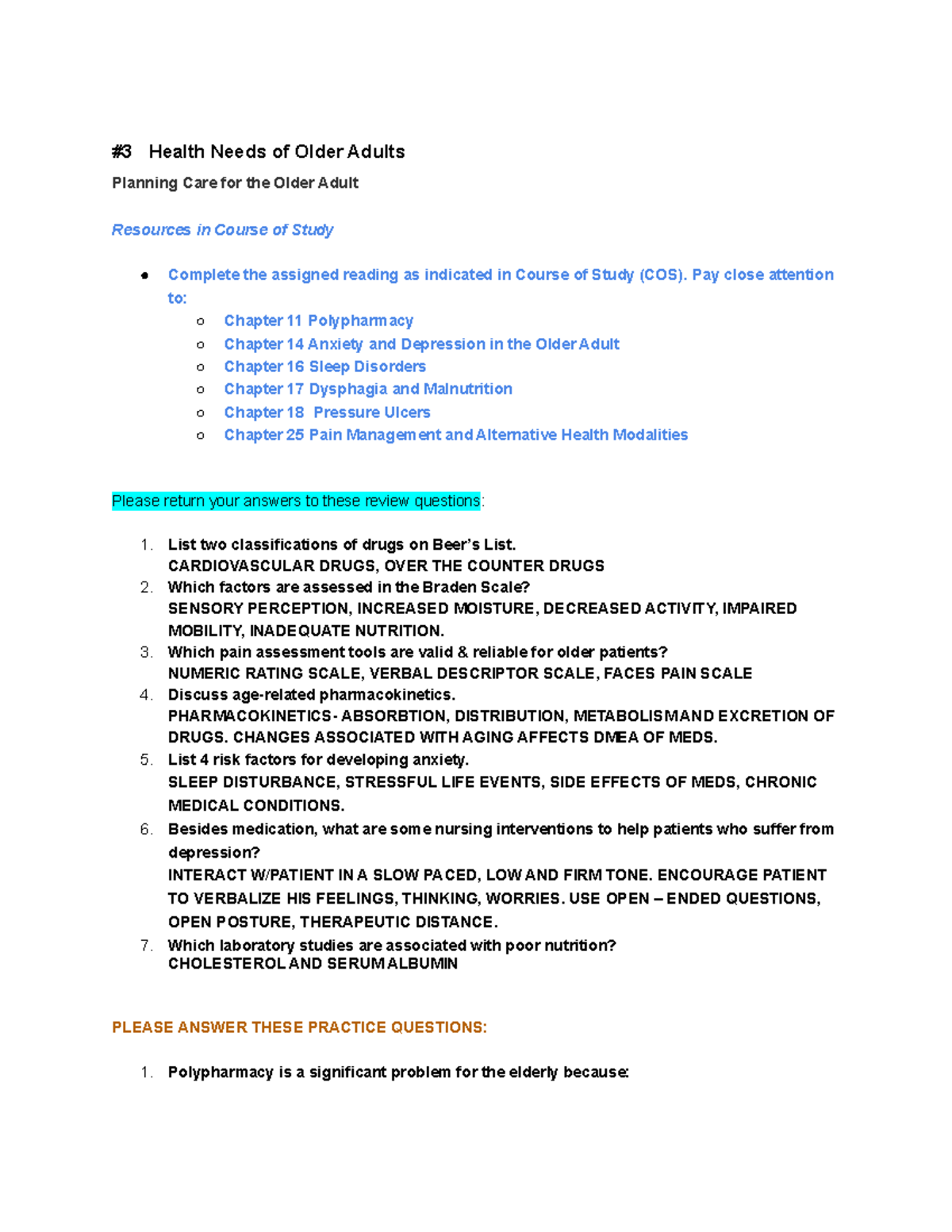 RP 2 Comp 3 - practice material - #3 Health Needs of Older Adults ...