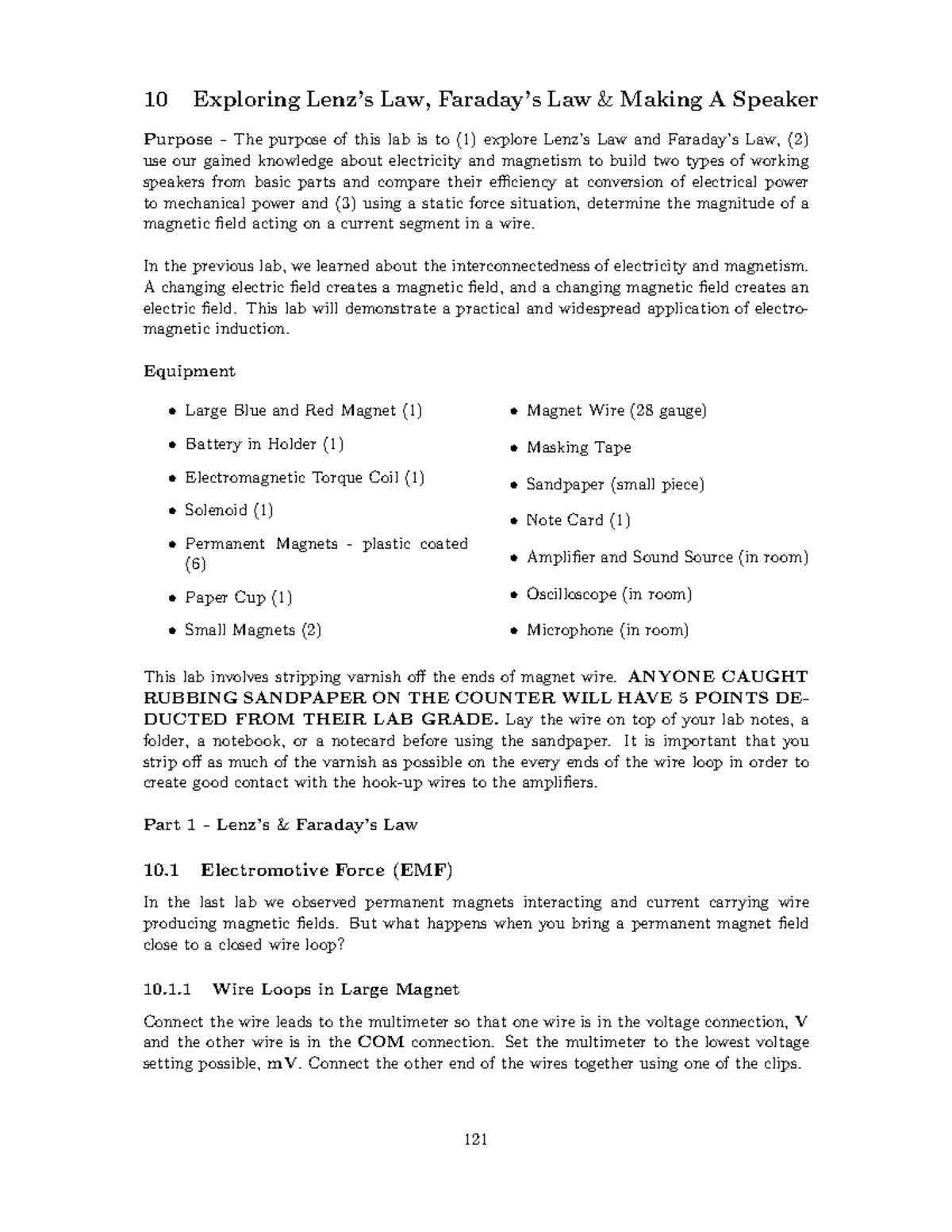 CP2 Lab 10 Exploring Lenzs Law Faradays Law and Making a Speaker - 10 ...
