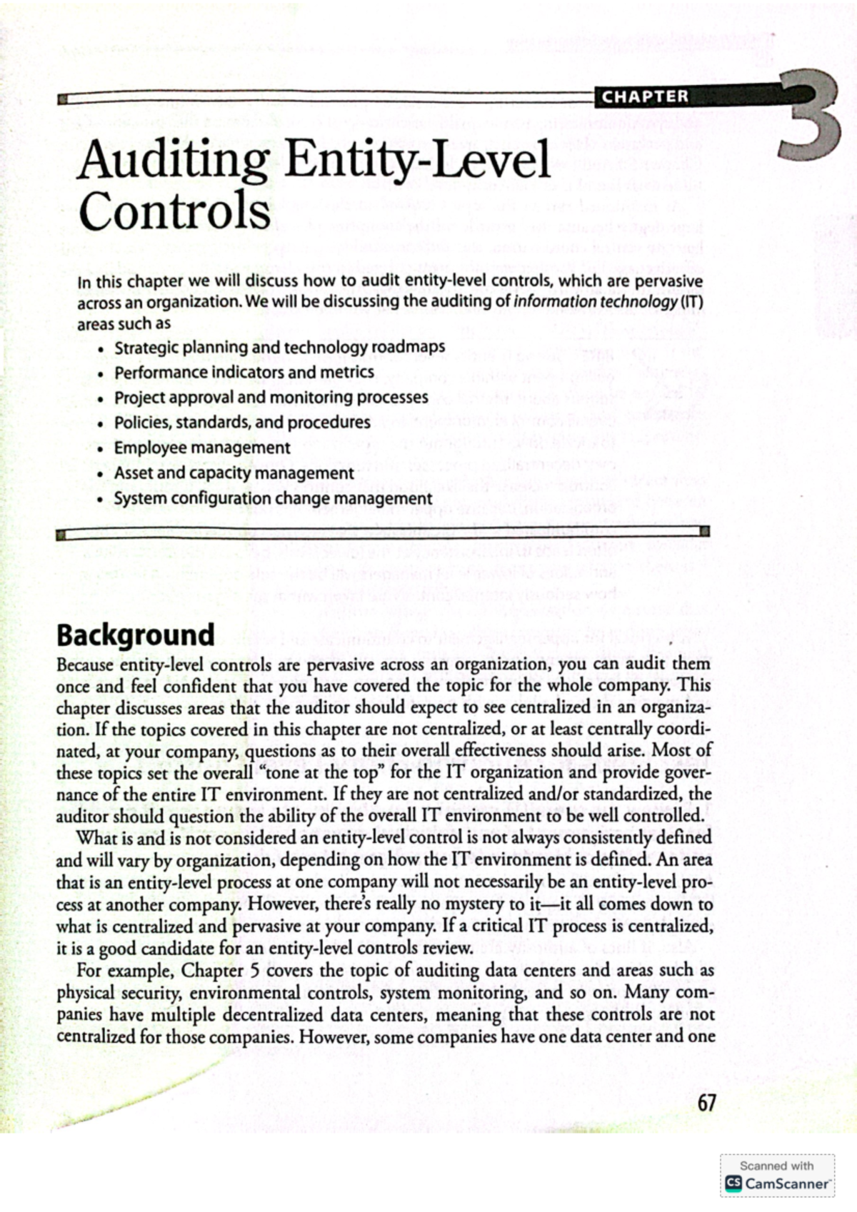 Auditing Entity Level Controls - CHAPTER 3 Auditing Controls In this ...